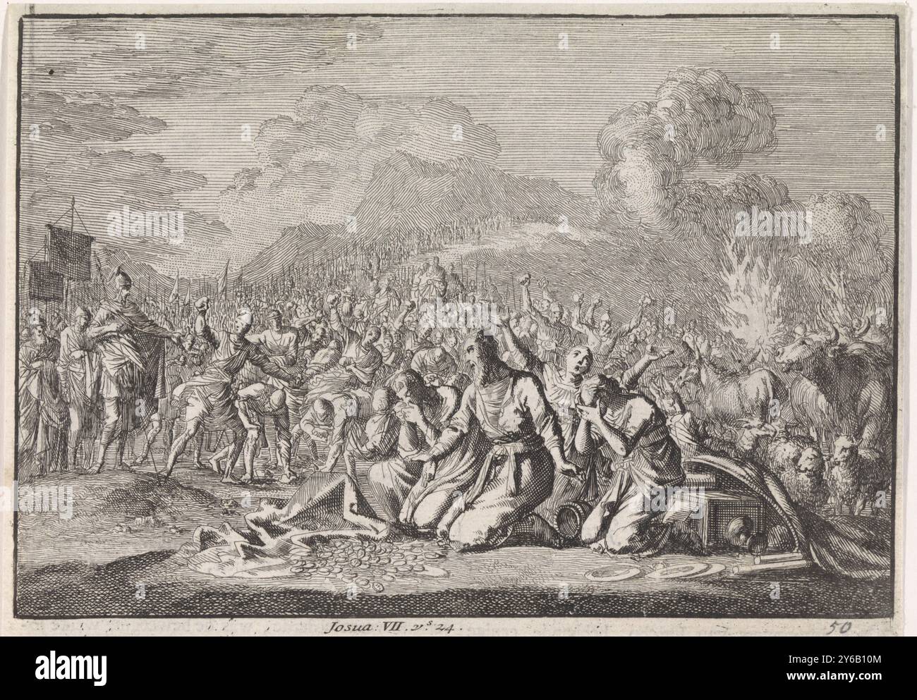 Stoning of Achan and his family, print, print maker: Jan Luyken ...