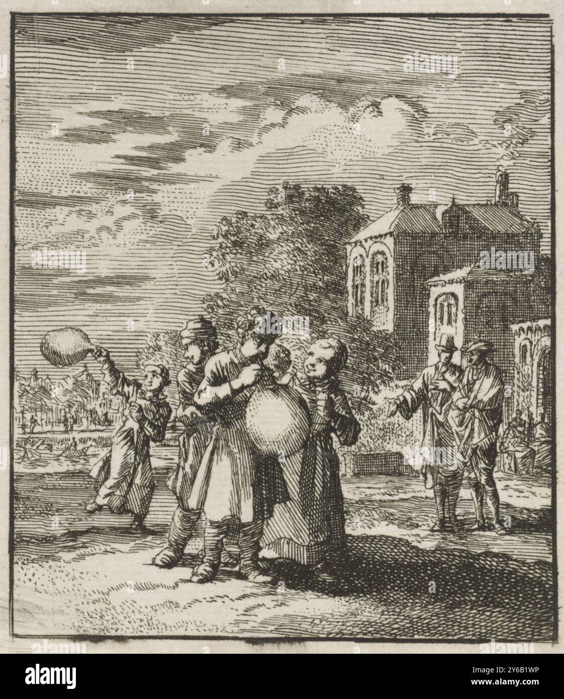 Children playing with a pig's bladder, The Bladder, print, print maker ...