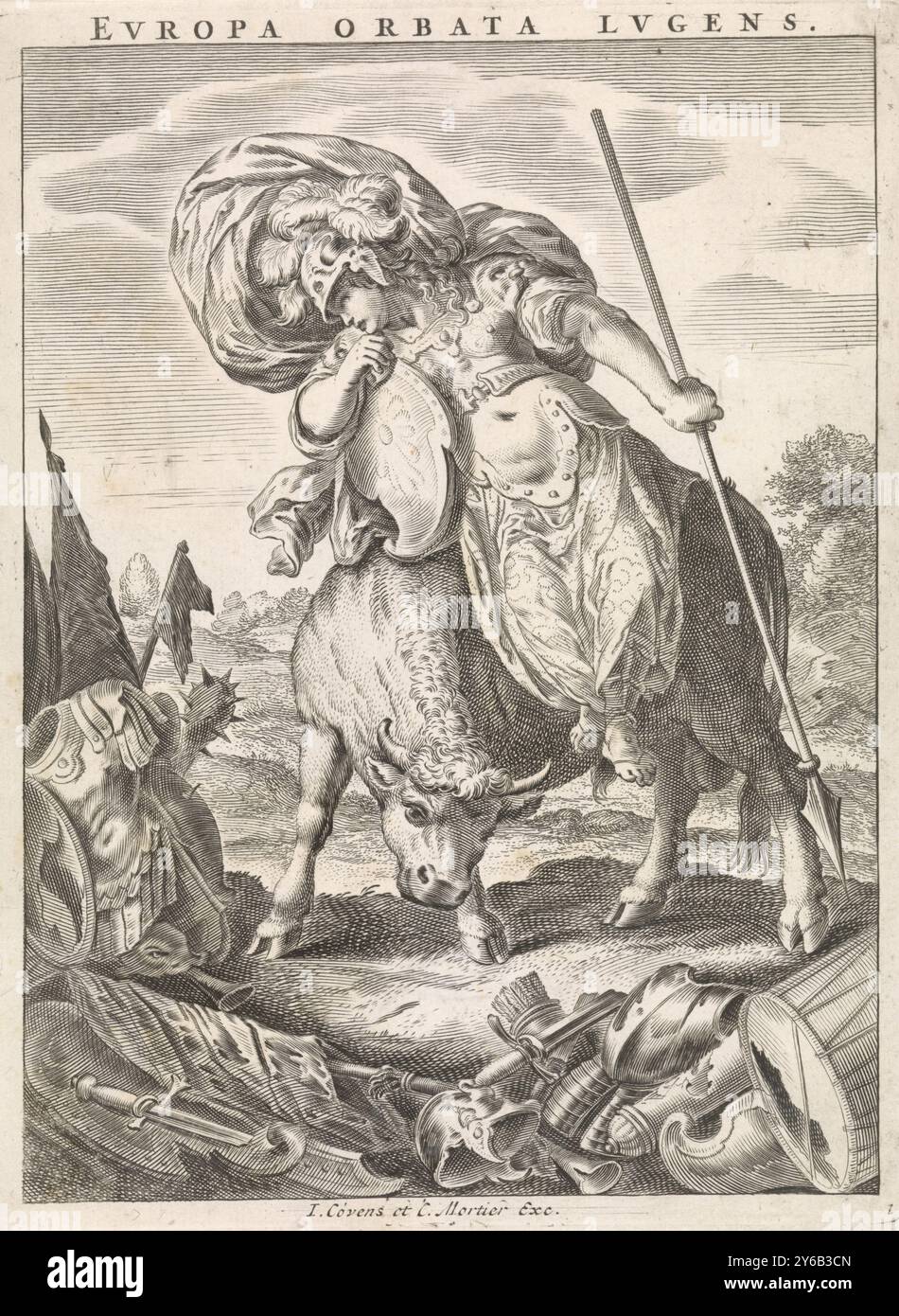 Female personification of continent Europe depicted as a woman in armor ...