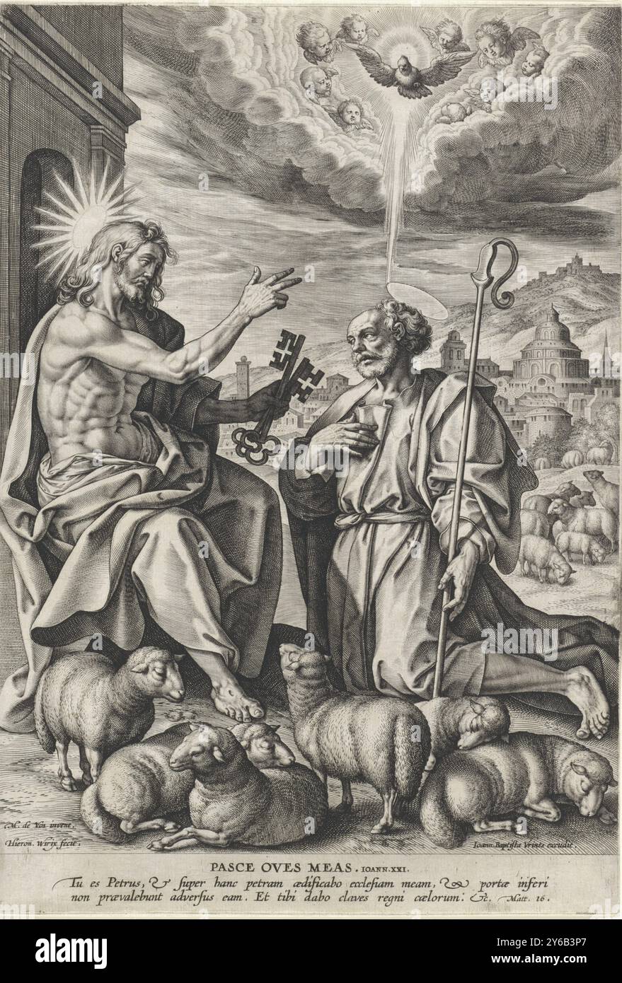 Christ hands over the keys of heaven to Peter, Pasce oves meas (title ...
