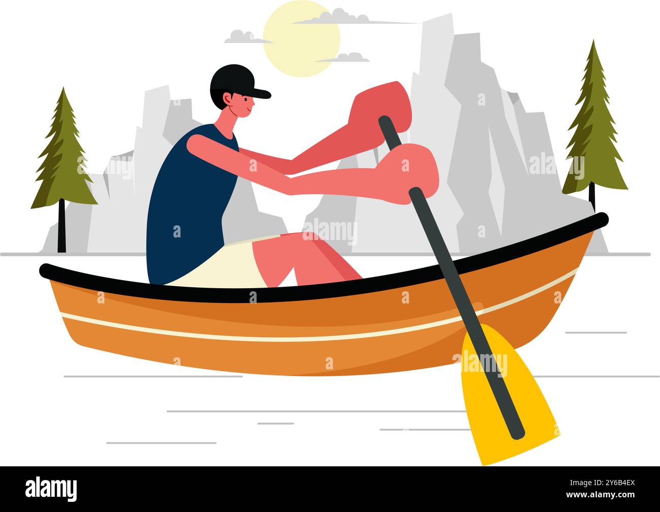 People Enjoying Rowing Vector Illustration with Canoes and Sailing on a ...