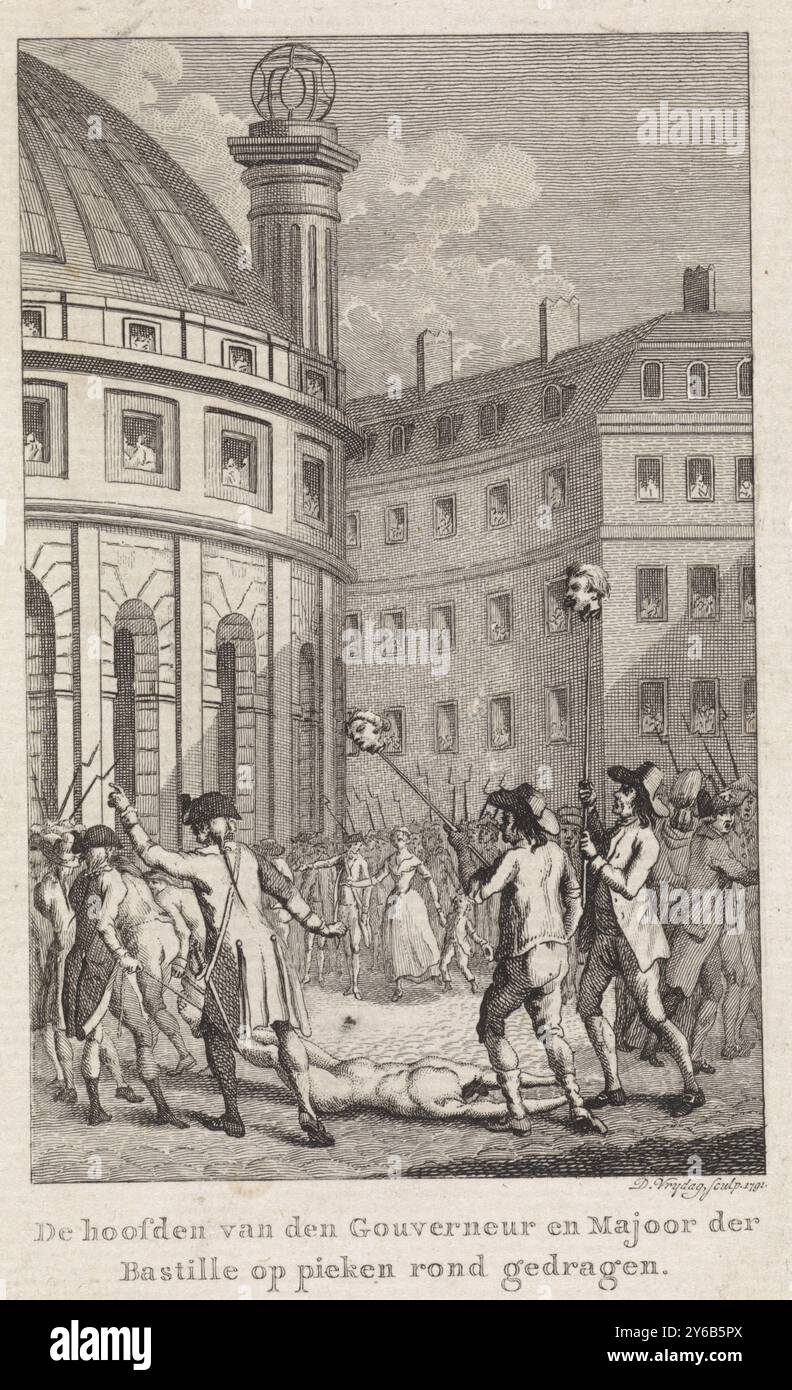 French soldiers carry the heads of Launay and De Flesselles through the ...