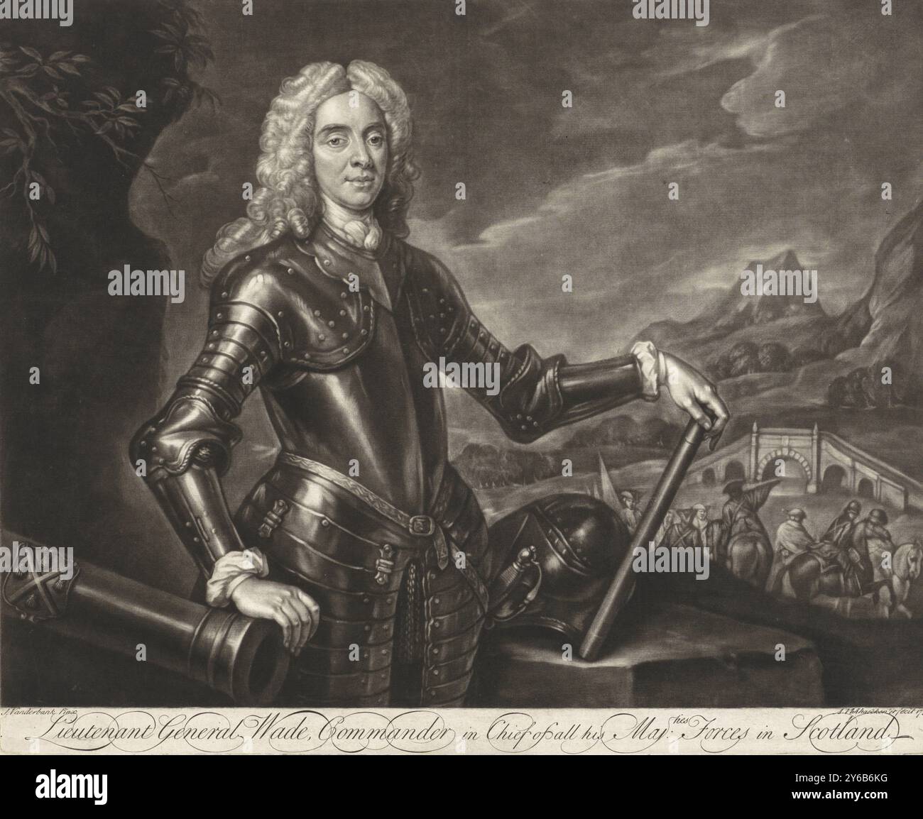 Portrait of George Wade, Lieutenant General George Wade with a captain ...