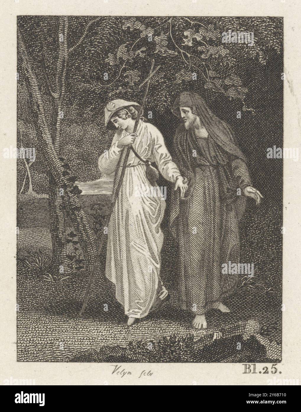 Female pilgrim and a hermit, A hermit has a female pilgrim at hand, in ...