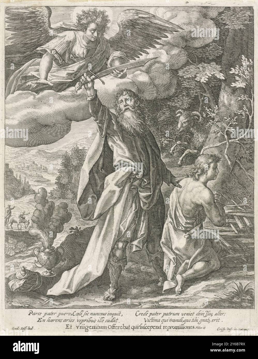 Sacrifice of Abraham, Abraham raises his sword to kill his son Isaac ...