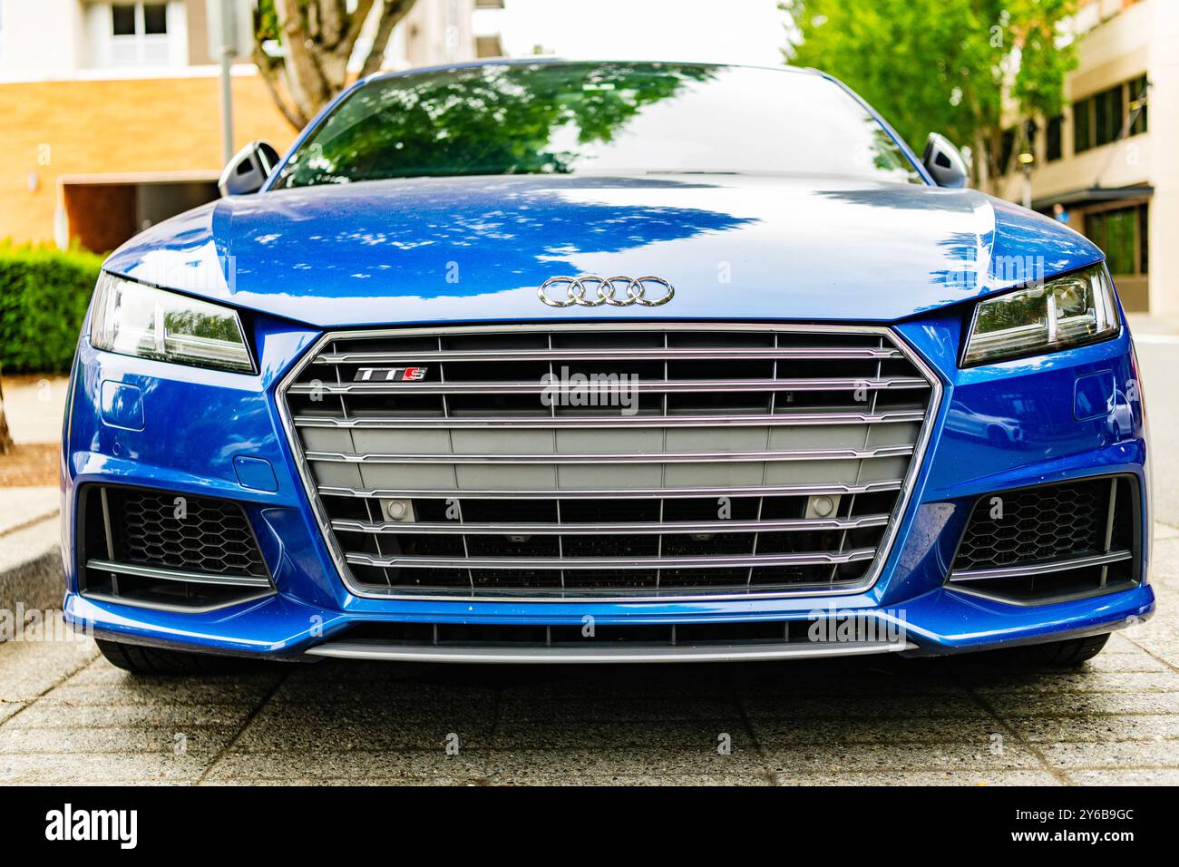 Seattle, USA - July 22, 2024: 2016 Audi TTS Coupe parked outdoor, front ...