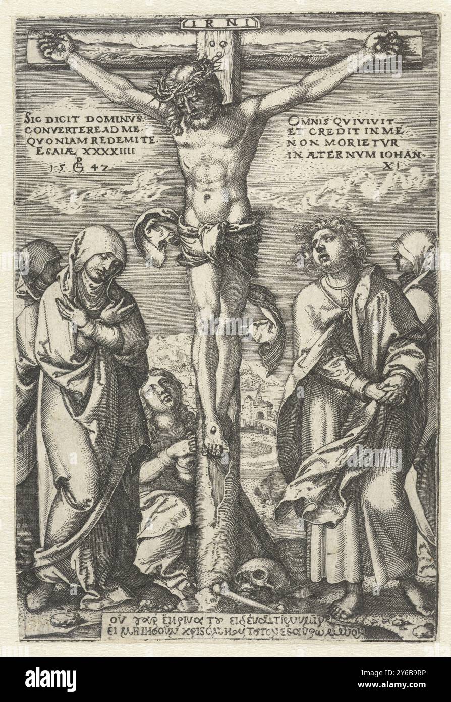 Christ on the cross and Mary and John, Christ on the cross, Mary and John the Evangelist stand ...