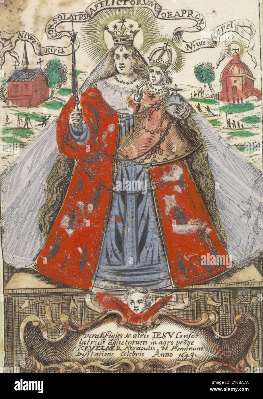 Mary with Child with two church buildings behind her, Mary with the ...