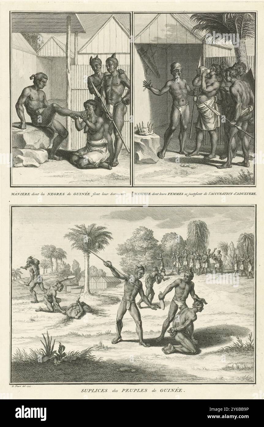 Customs of inhabitants of Guinea, Sheet with four representations of ...