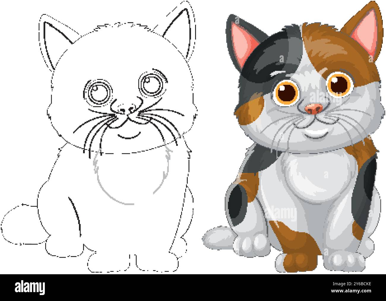 Adorable calico cat with outline version Stock Vector Image & Art - Alamy