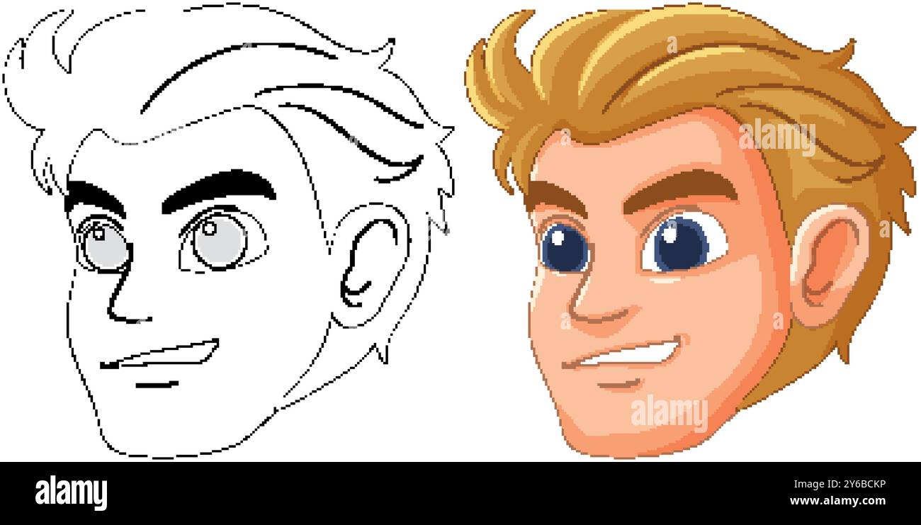 Side-by-side colored and outline cartoon heads Stock Vector Image & Art ...