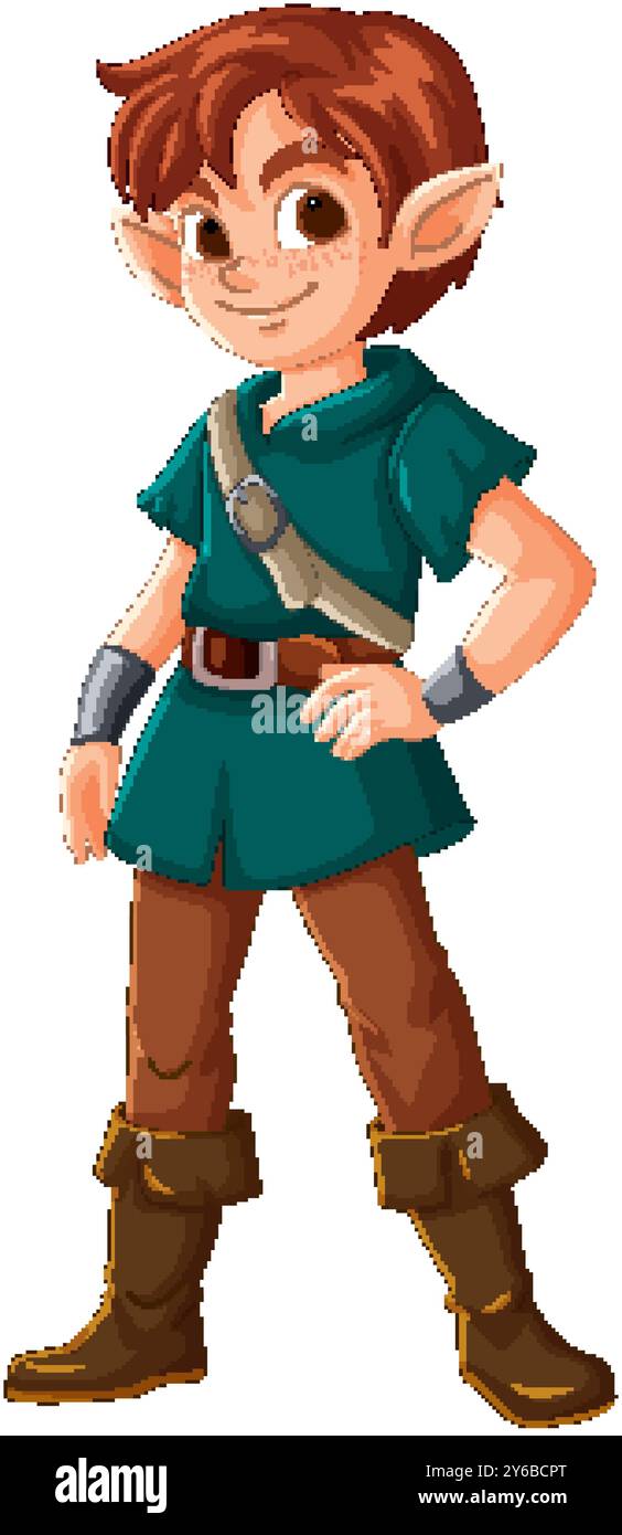 Elf archer in green tunic and brown boots Stock Vector Image & Art - Alamy