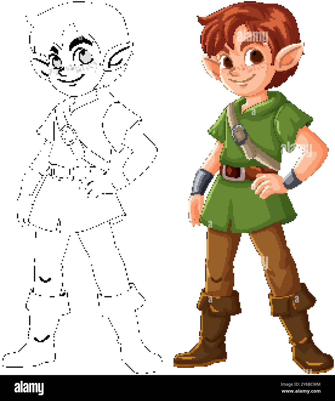 Color and outline versions of a fantasy elf Stock Vector Image & Art ...