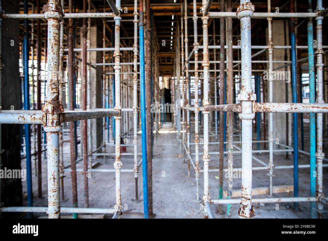 Construction site with scaffolding system and floor slab formwork ...