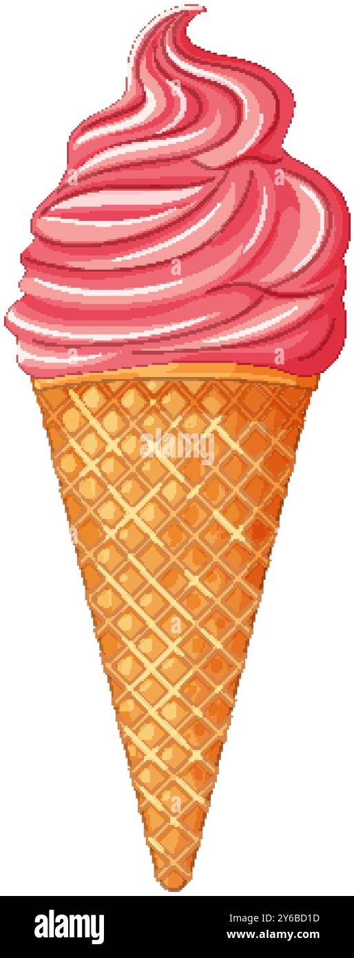 Vector illustration of a strawberry ice cream cone Stock Vector Image ...