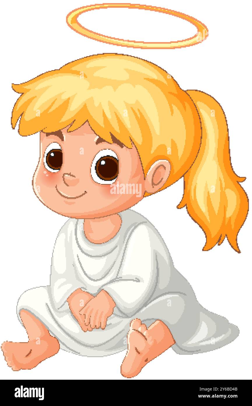Blonde child with halo, sitting and smiling Stock Vector Image & Art ...