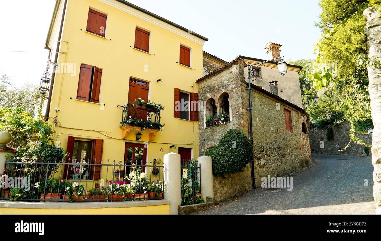 The medieval village of Arquà Petrarca, Petrarca's home town. Euganean ...