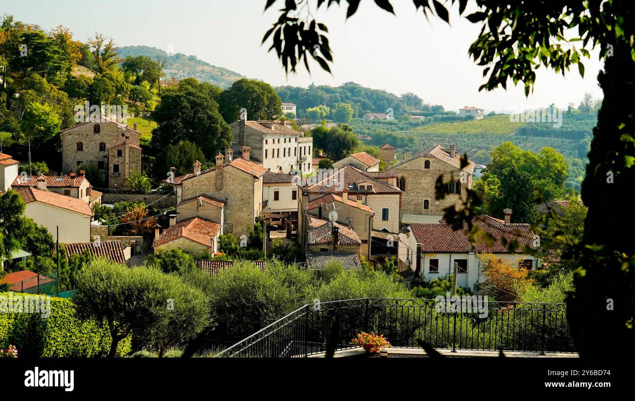 The medieval village of Arquà Petrarca, Petrarca's home town. Euganean ...