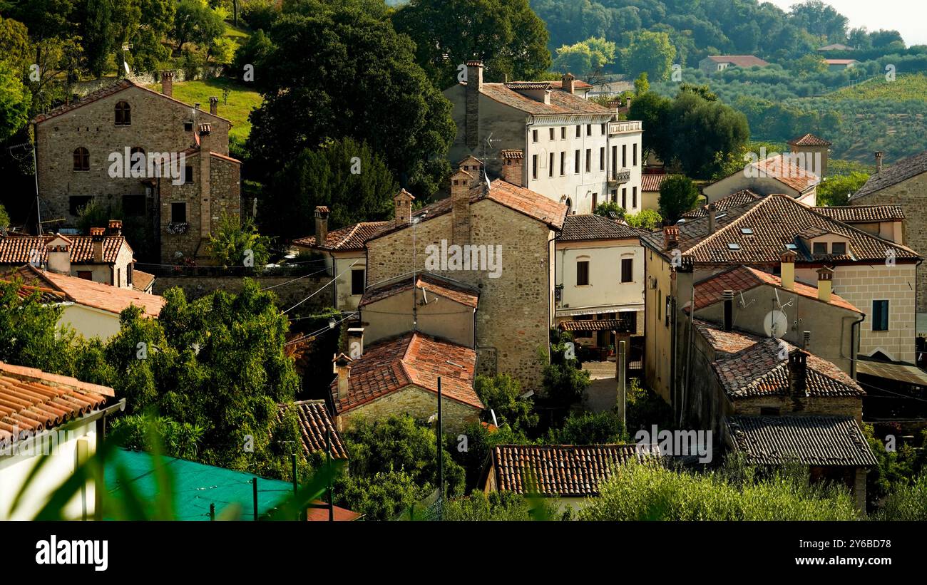 The medieval village of Arquà Petrarca, Petrarca's home town. Euganean ...
