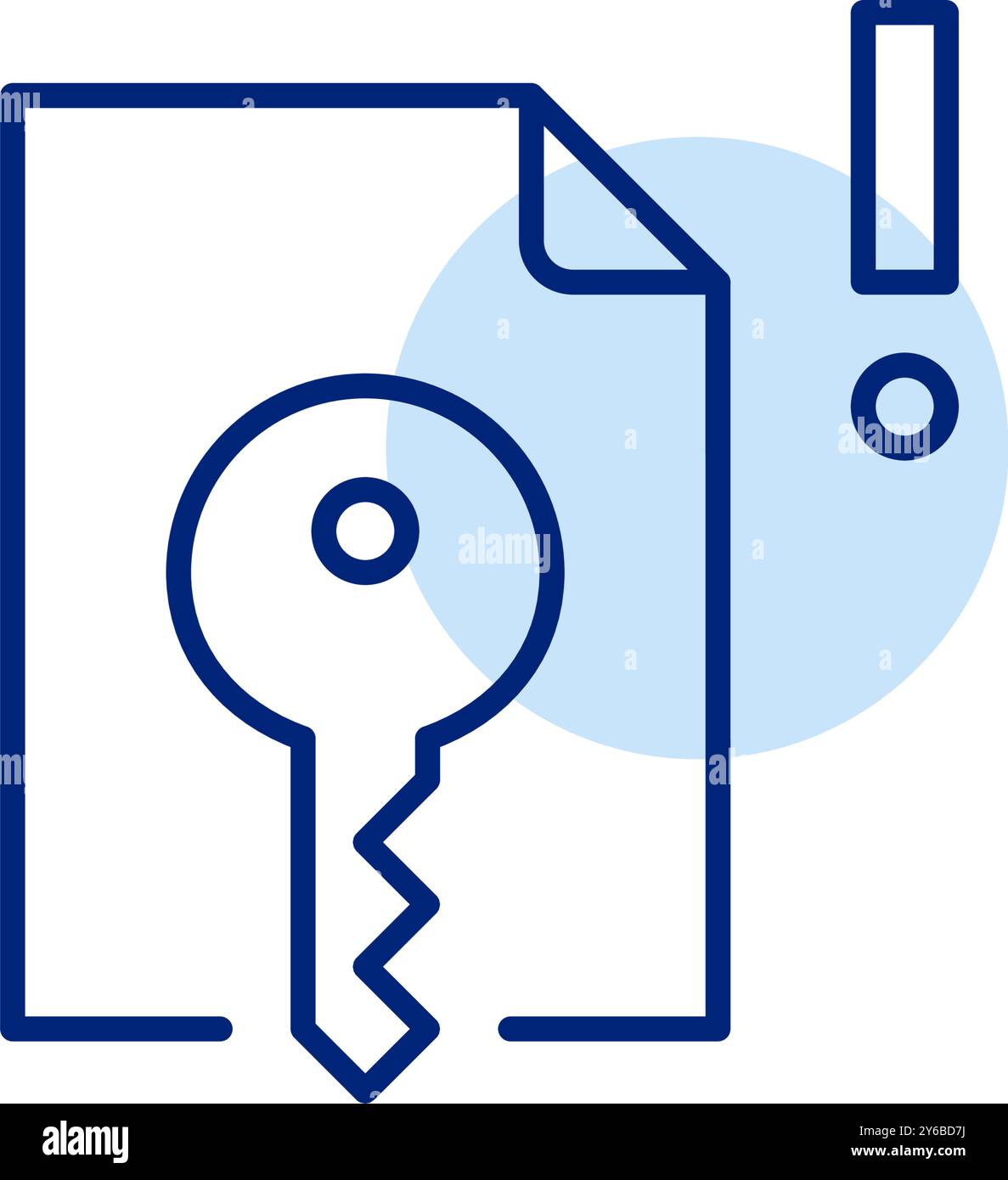 File with key and exclamation mark. Restricted file, urgent protection warning. Data protection ...