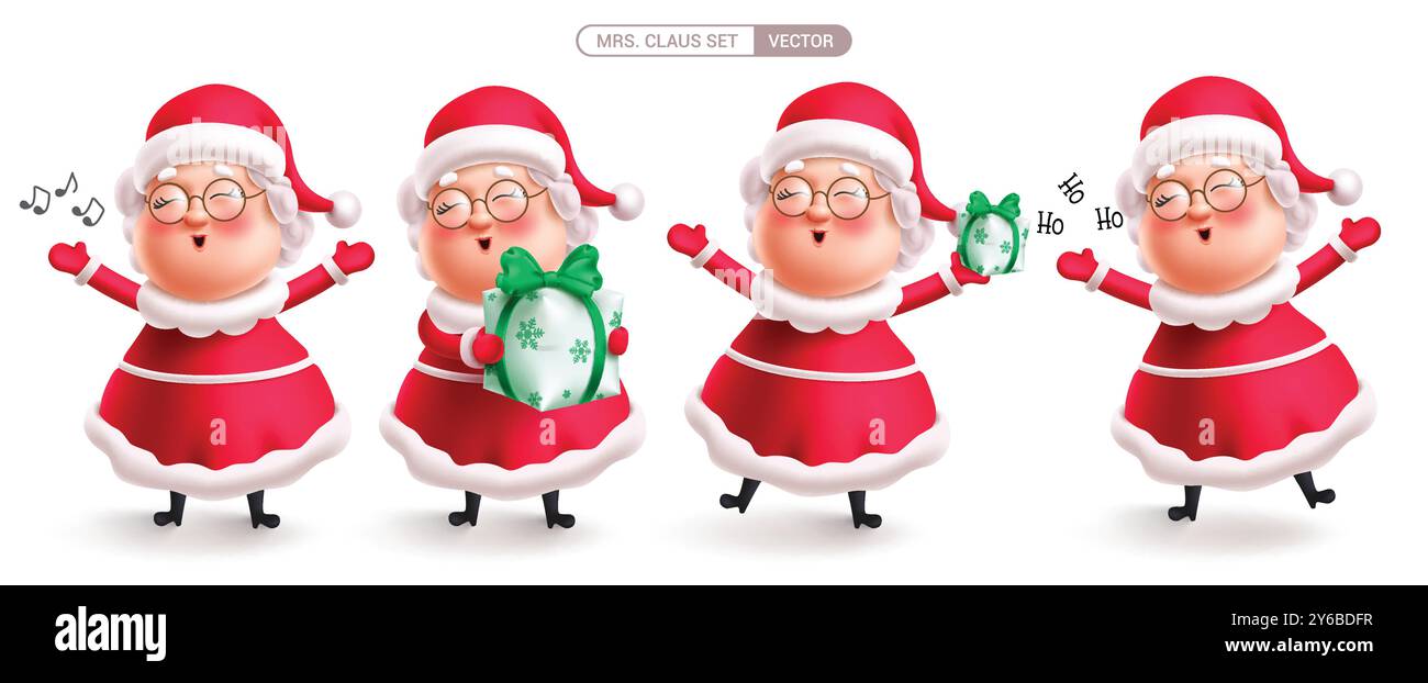 Mrs claus christmas characters vector set design. Christmas mrs claus ...