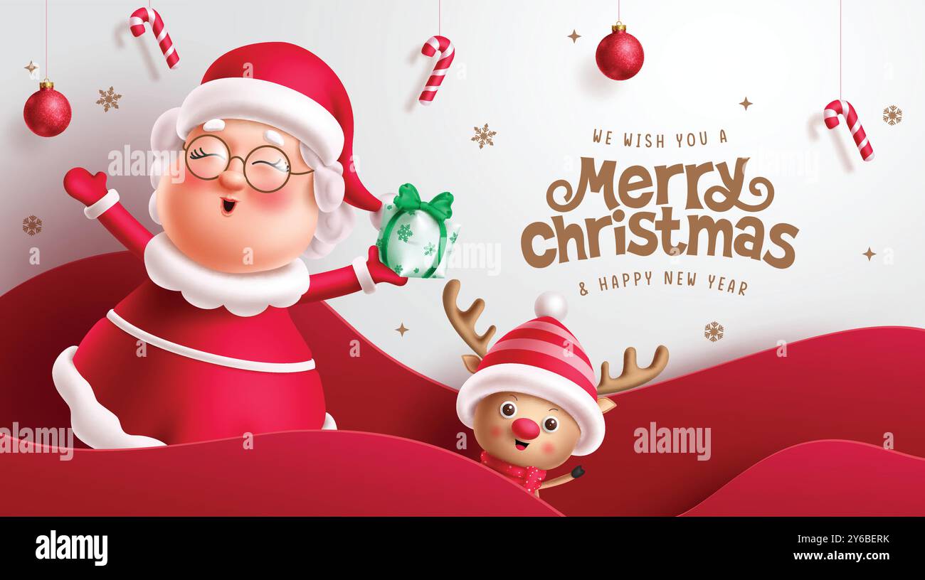 Christmas mrs claus characters vector banner design. Mrs claus and ...