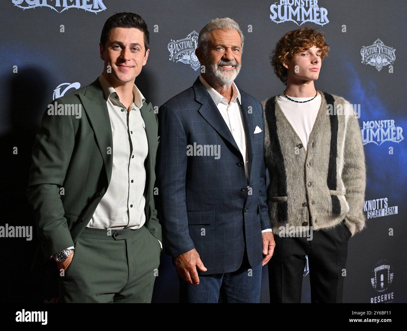 David Henrie, Mel Gibson and Mason Thames arriving to the ‘Monster ...
