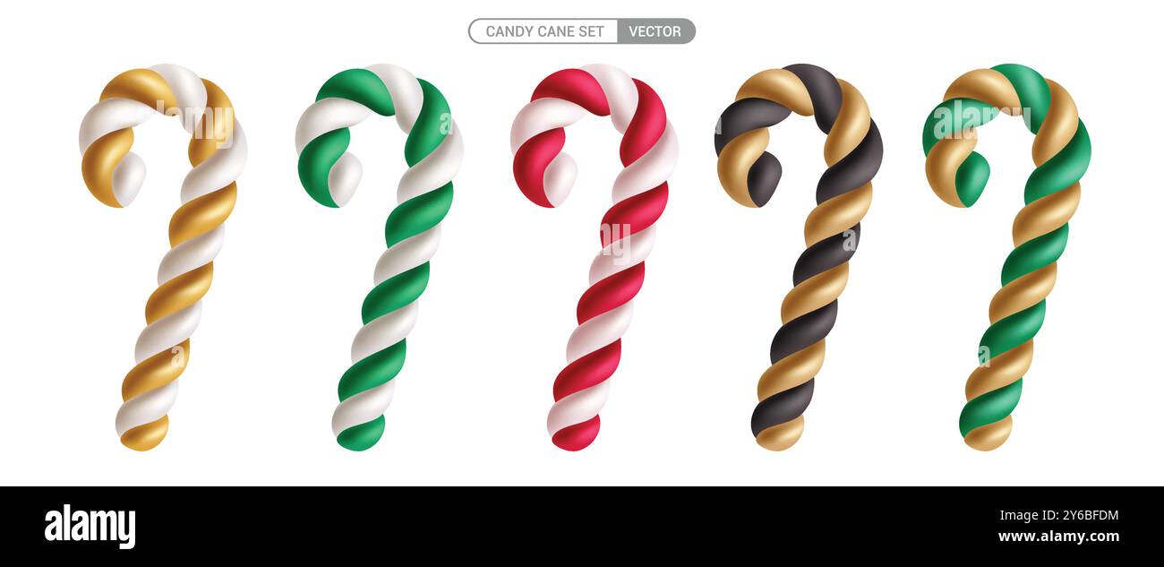 Christmas candy cane twisted element vector set design. Candy cane ...