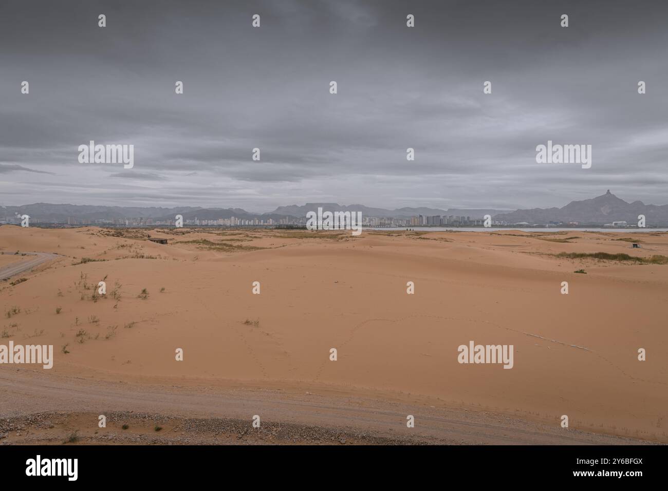 Vast landscape of the Gobi desert in Chinese Inner Mongolia. Sand dunes ...