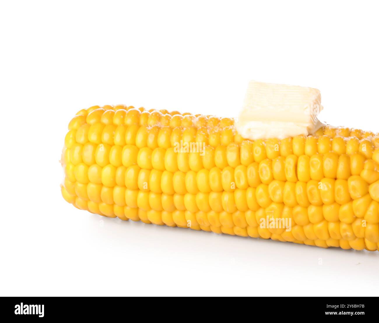 Boiled corn cob with butter on white background Stock Photo - Alamy
