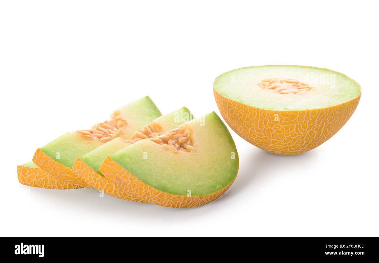 Ripe cut melon on white background Stock Photo - Alamy