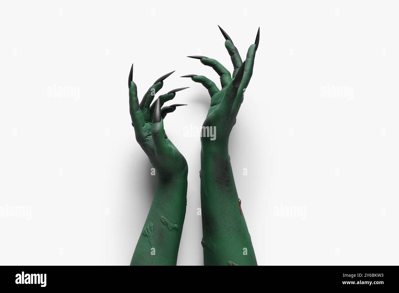 Green hands of witch isolated on white background. Halloween ...