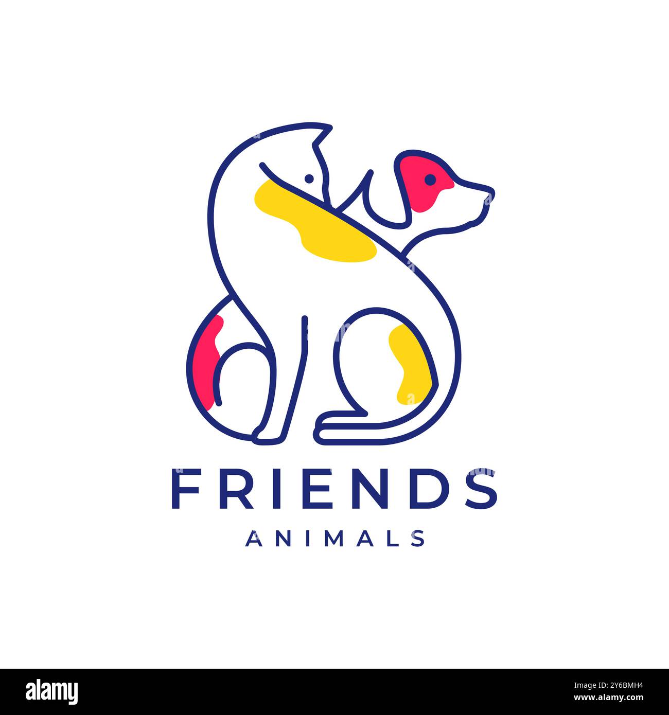 cat and dog pets friends line art abstract colorful modern minimal logo ...