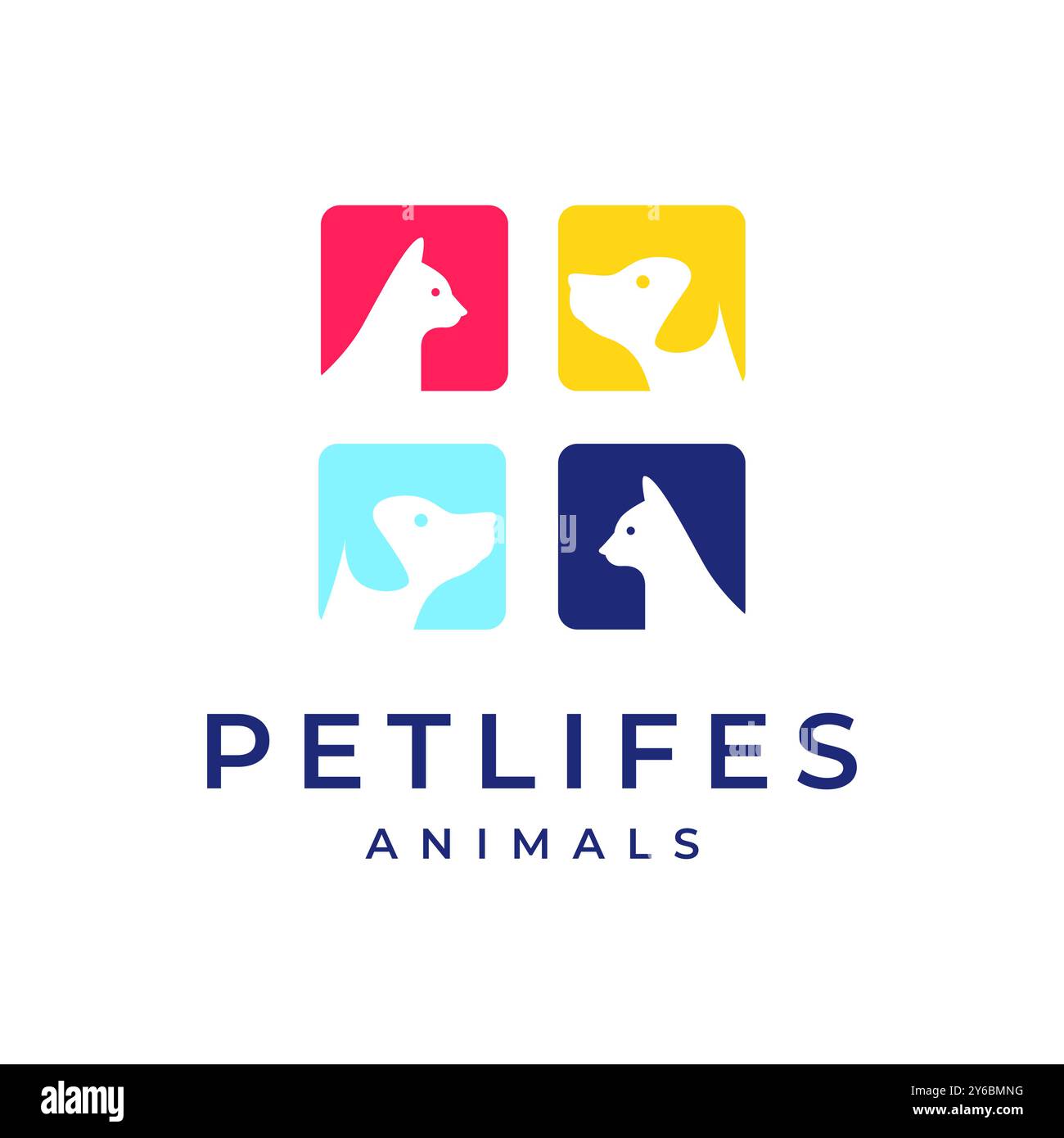 pets group cat dog abstract colorful modern mascot minimal logo vector ...
