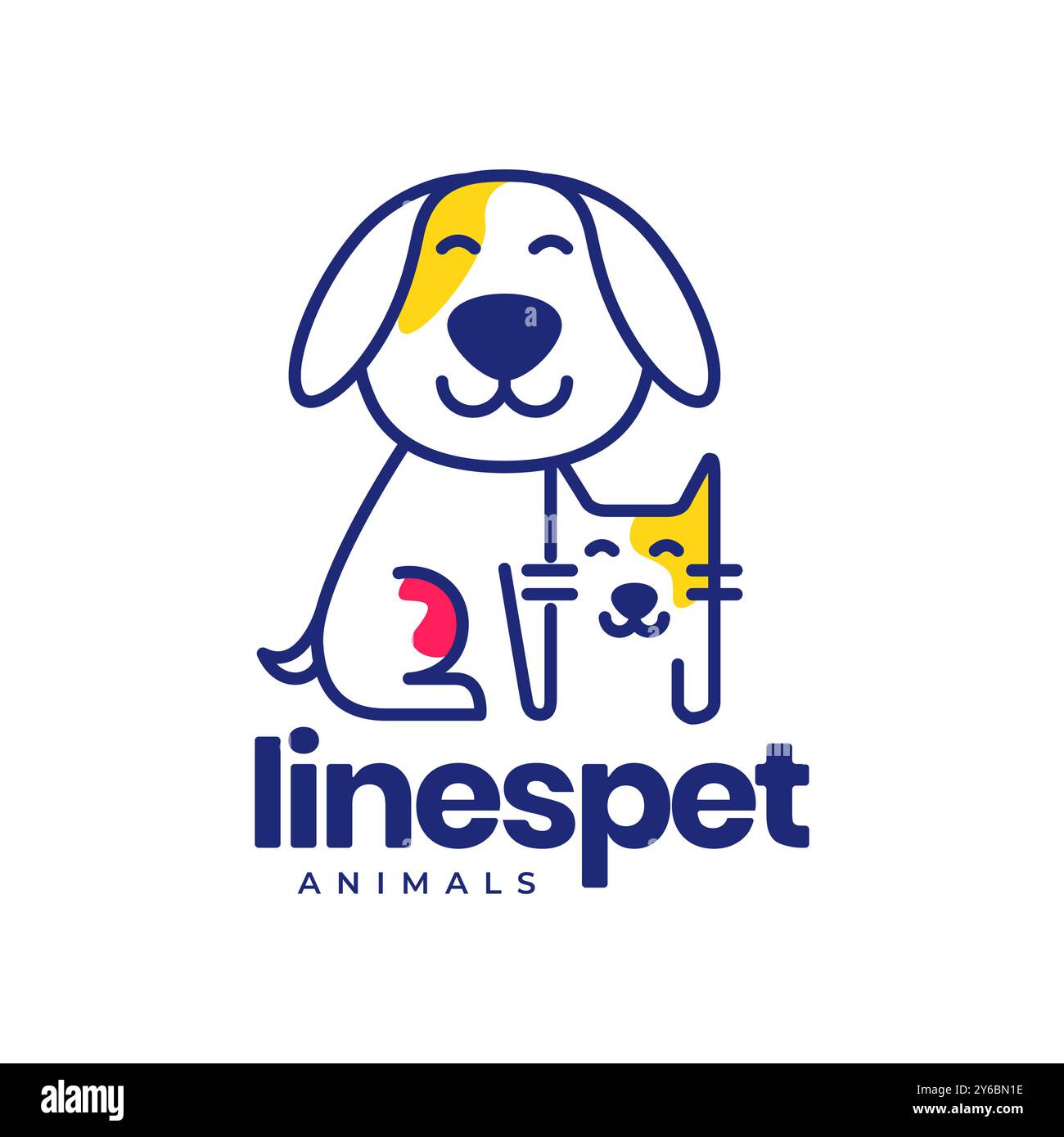 dog and cat friends line art pets colorful modern abstract mascot cute ...