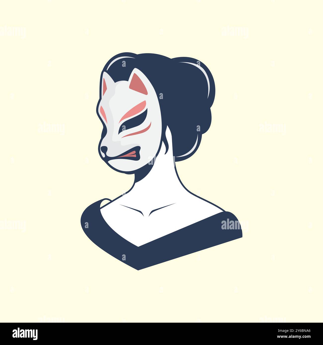 mask cat kitsune japan women beauty culture traditional mascot logo ...