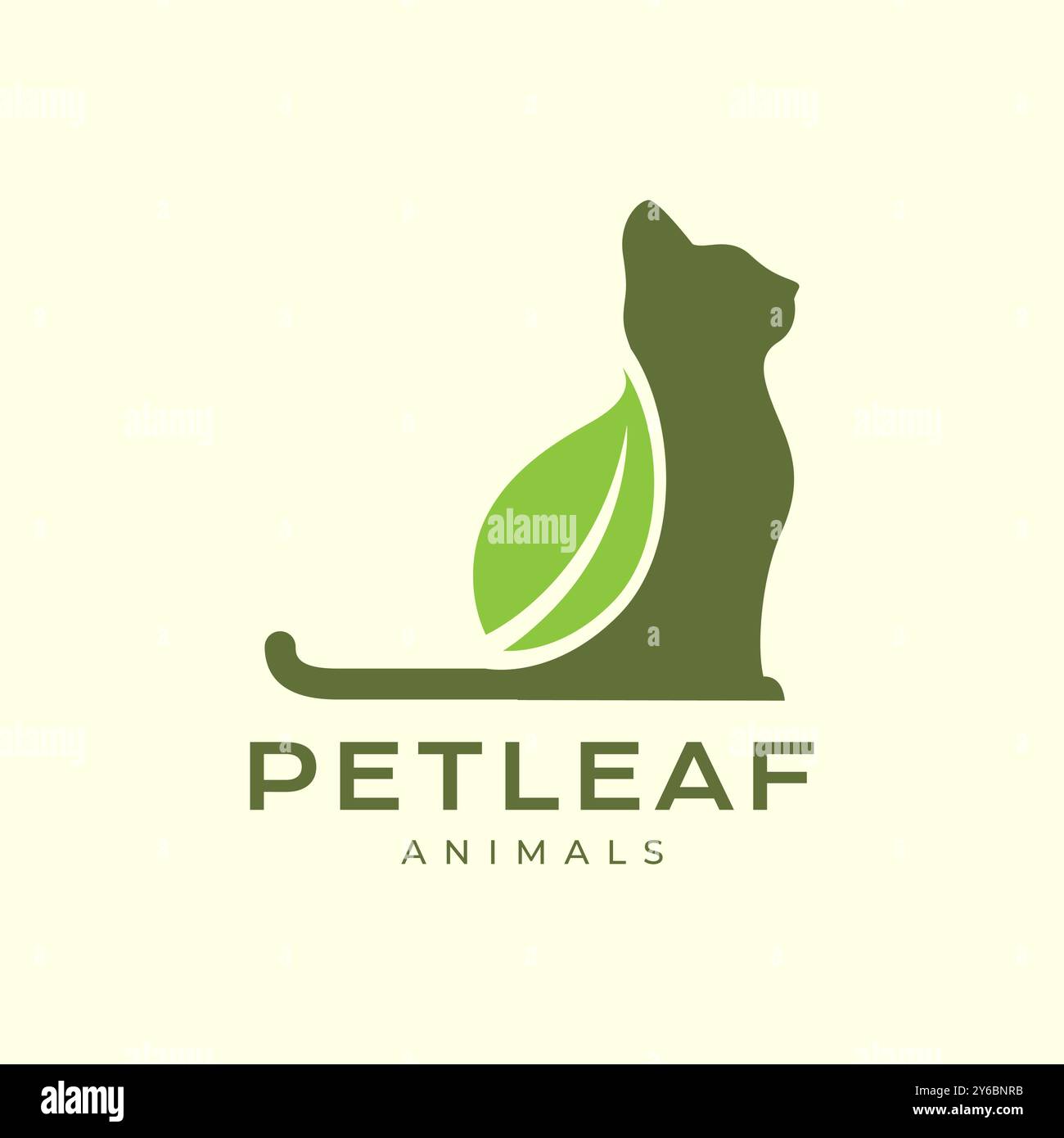 cat pets leaf leaves nature modern minimal simple mascot logo vector icon illustration Stock ...