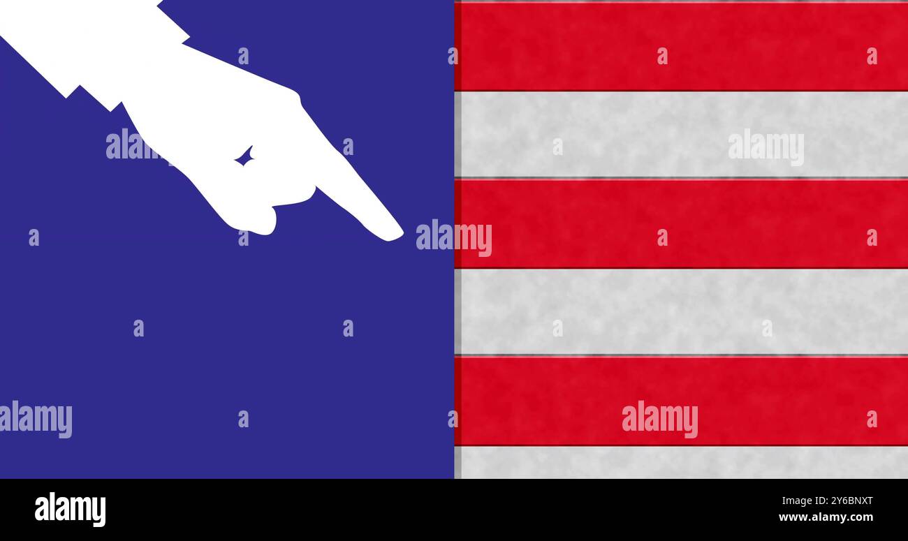 Image of white pointing hand over blue with red and white stripes of ...