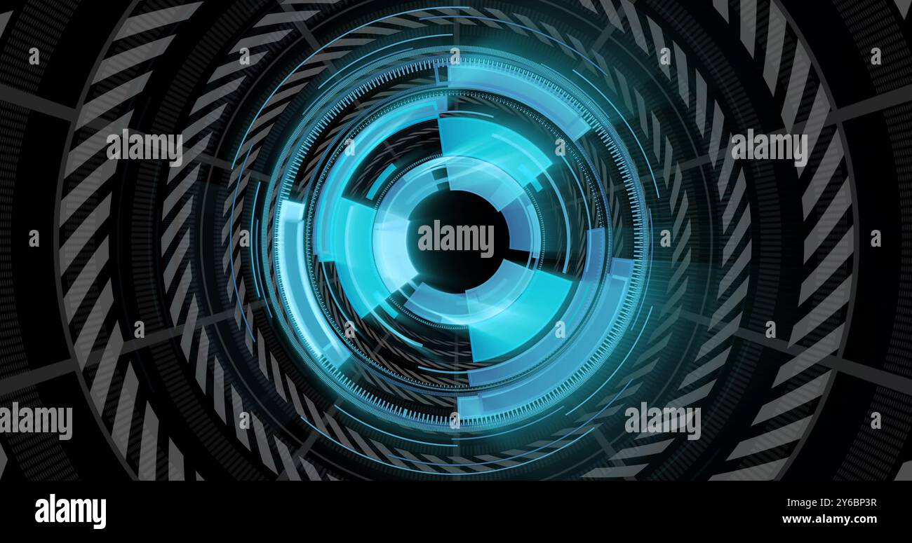 Image of digital data processing over scope and chain tunnel on black background Stock Photo - Alamy