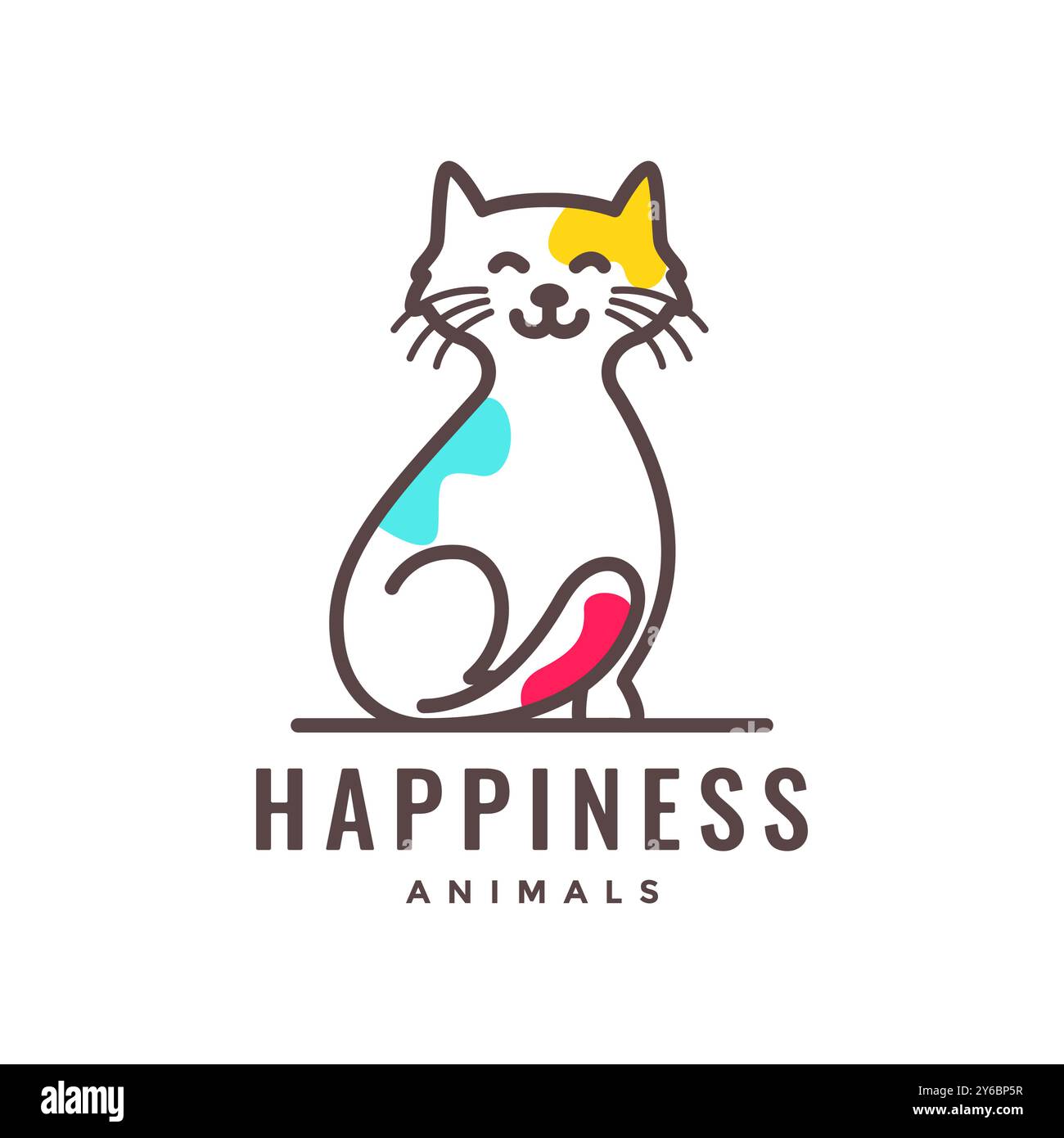 cat pets lines art colorful abstract modern mascot cartoon smile happy ...