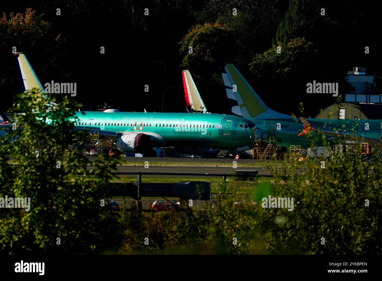 Unpainted Boeing 737 Max aircraft are seen, Tuesday, Sept. 24, 2024, at ...