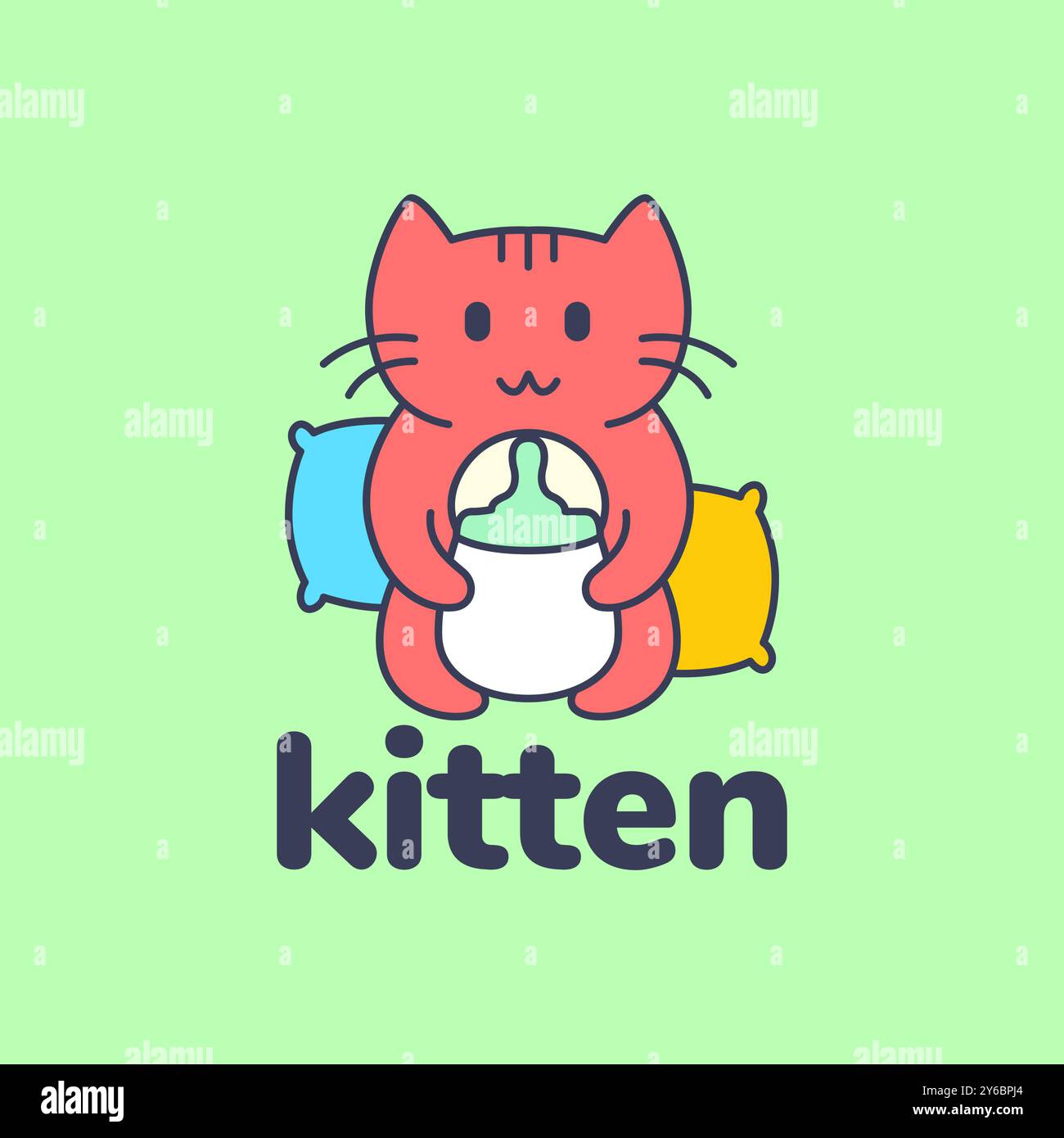 kitten pets cute pacifier milk born colorful mascot cartoon logo vector ...