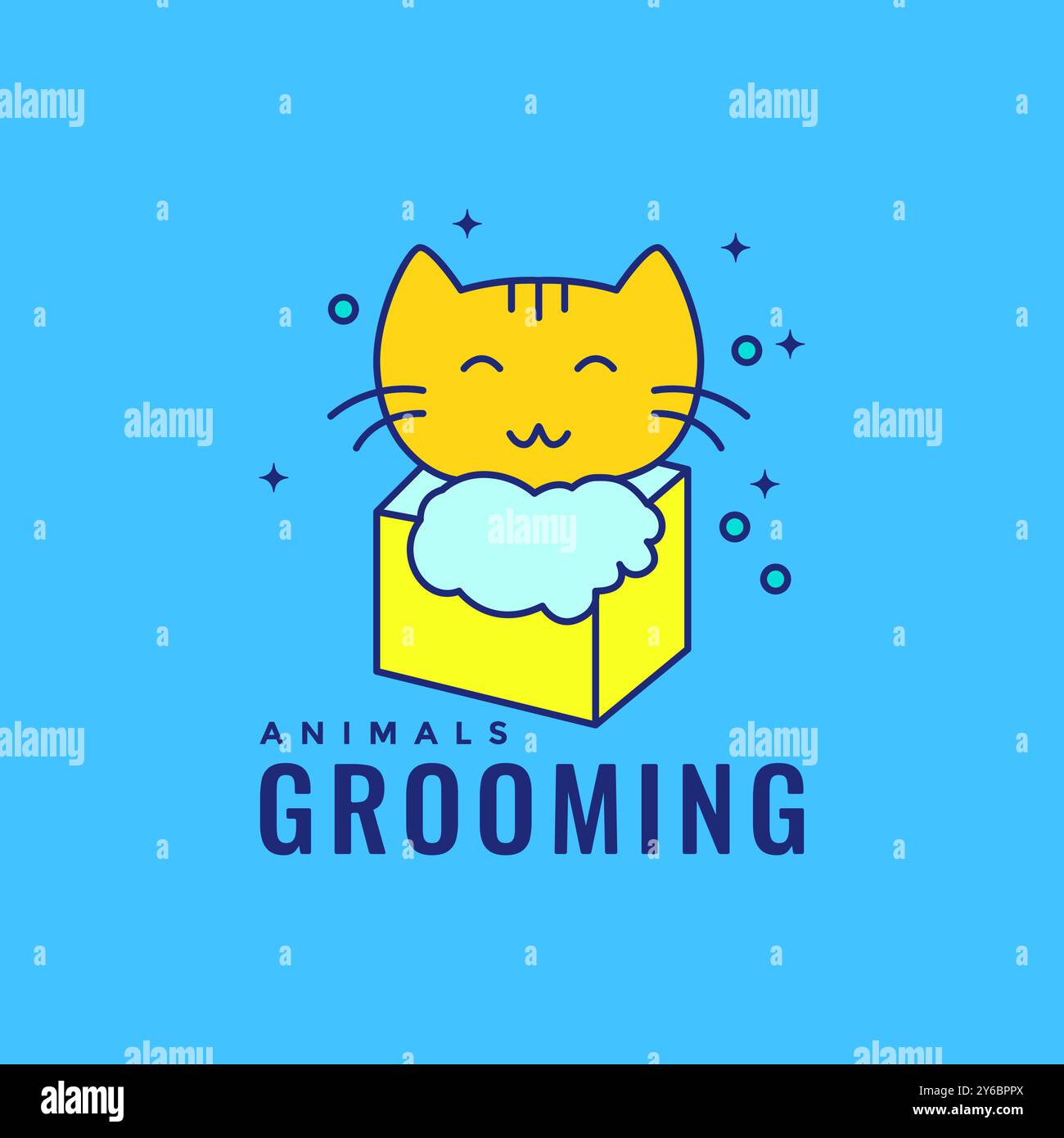 cat pets grooming clean wash foam fresh colorful modern mascot cartoon ...