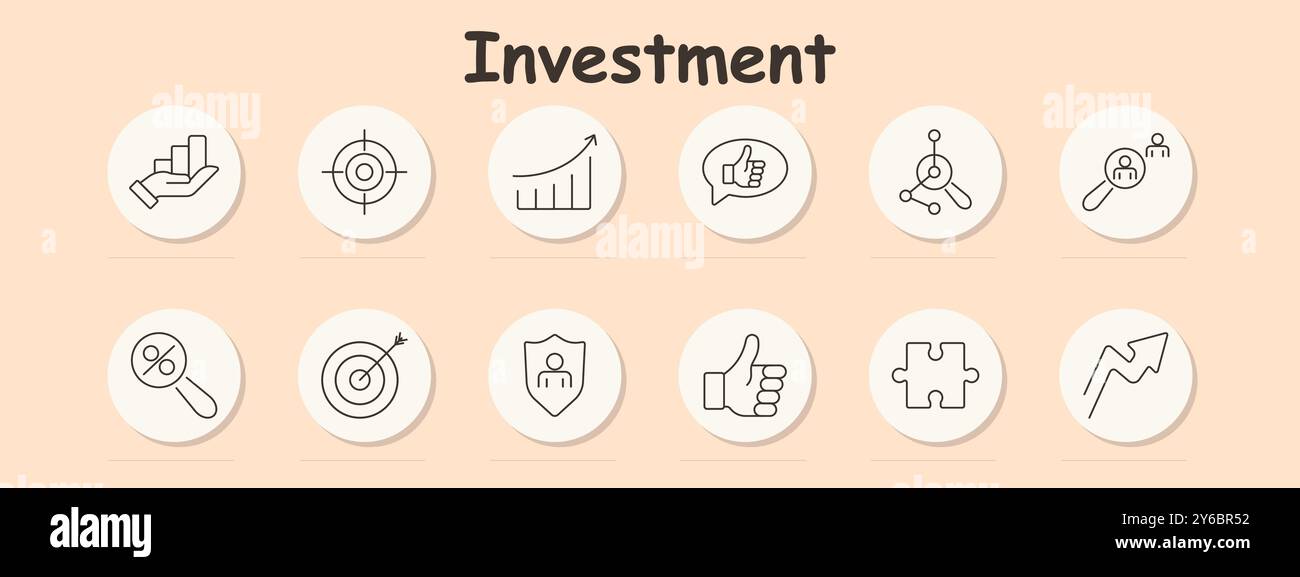 Investment set icon. Hand with bar chart, target, growth chart ...