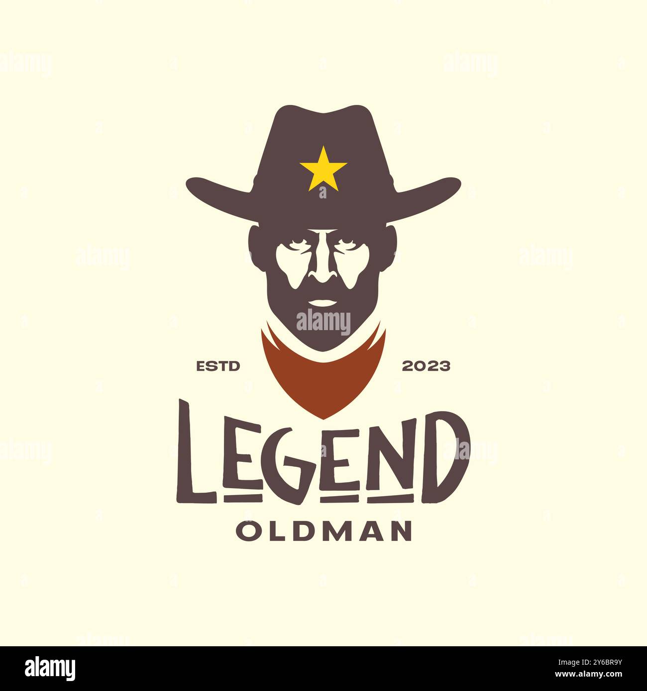 old man bearded legend cowboy hat bandanna classic vintage hipster logo ...