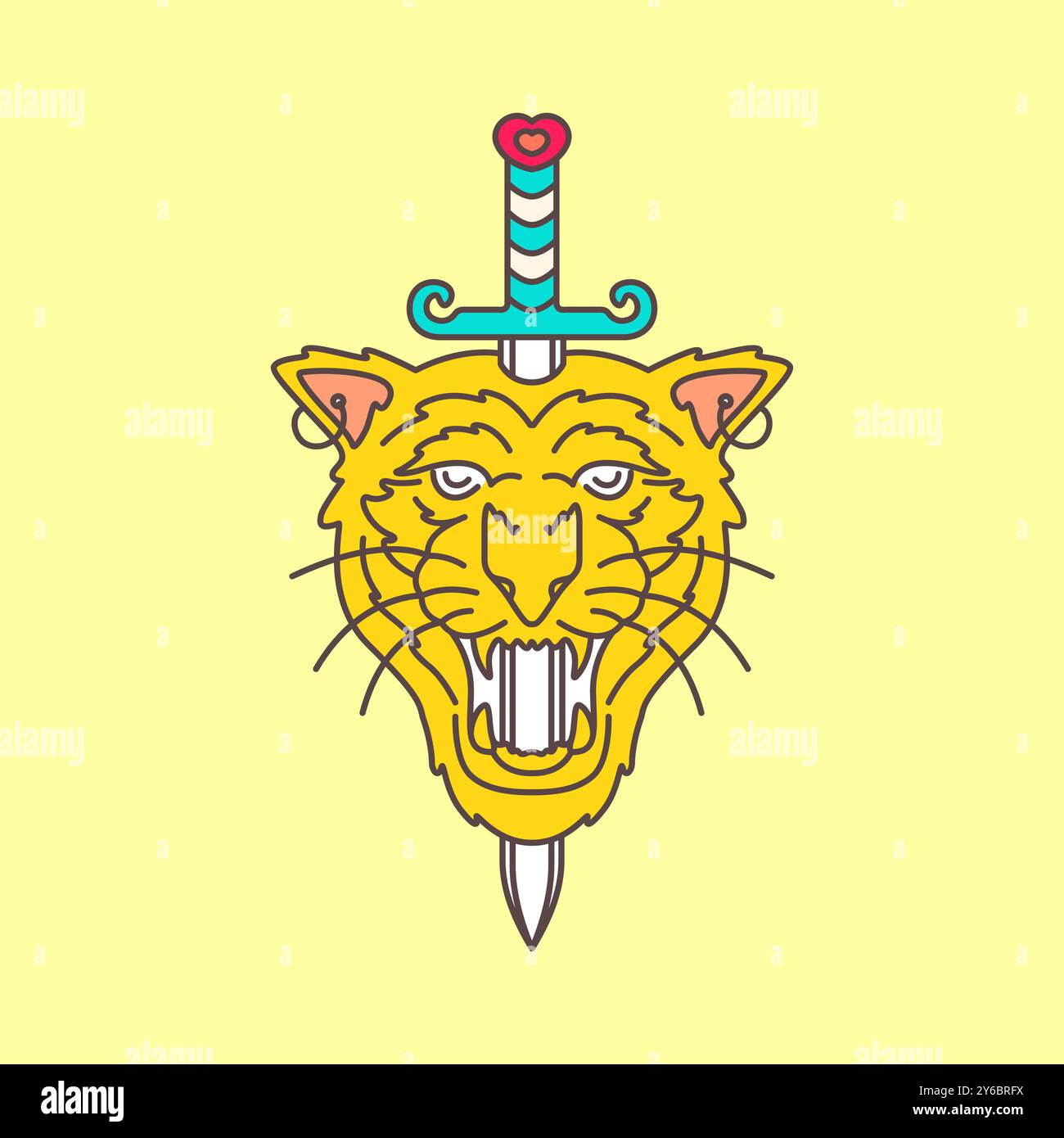 roar tiger head beast wildlife jungle swords colorful minimal vintage ...