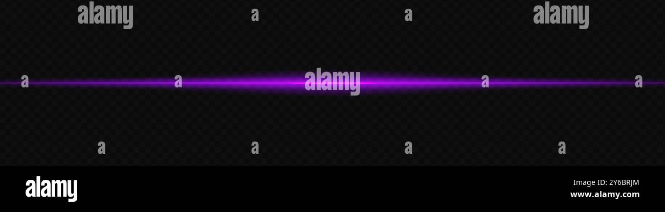 Glowing purple laser beam horizontally across a dark transparent ...