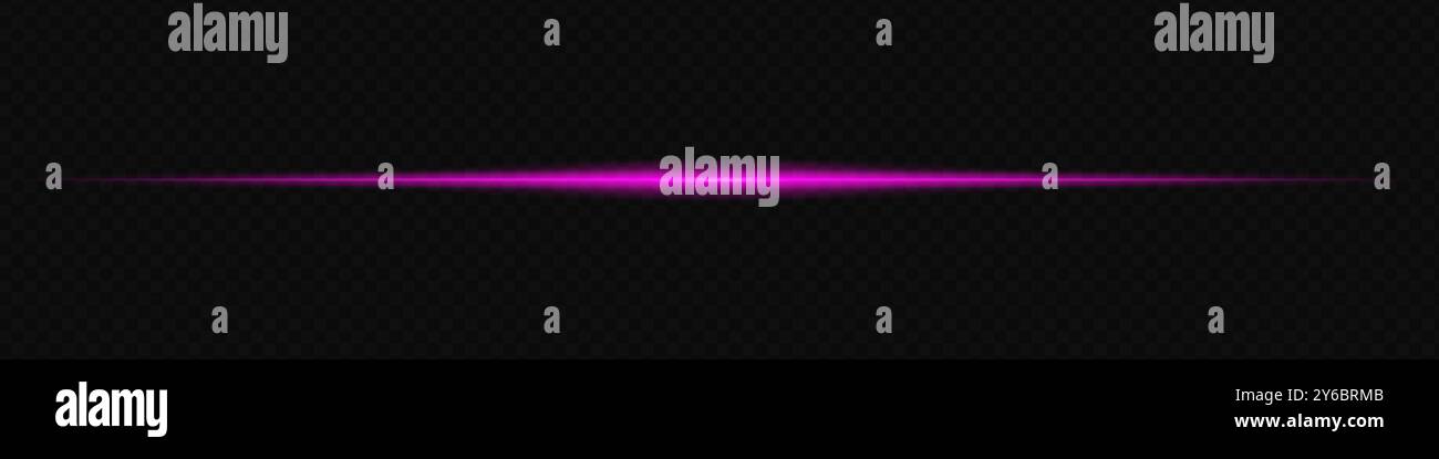 Glowing purple laser beam horizontally across a dark transparent ...