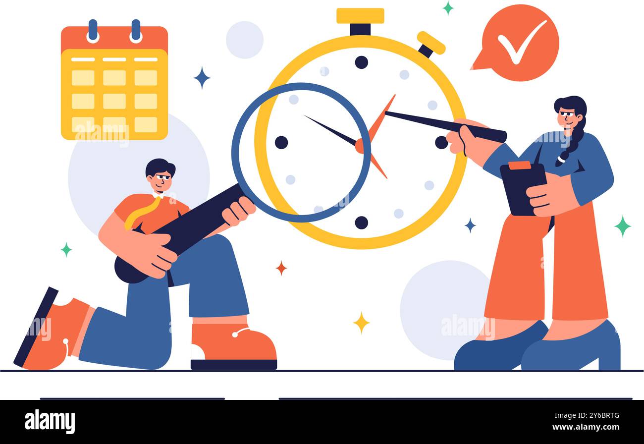 Vector Illustration of Time Management with Clock Settings, Task ...