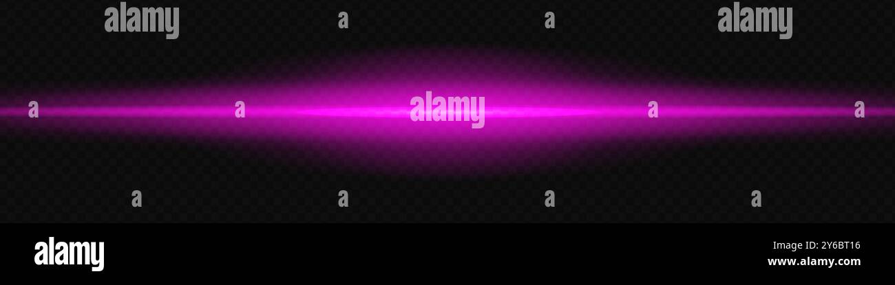 Glowing purple laser beam horizontally across a dark transparent ...